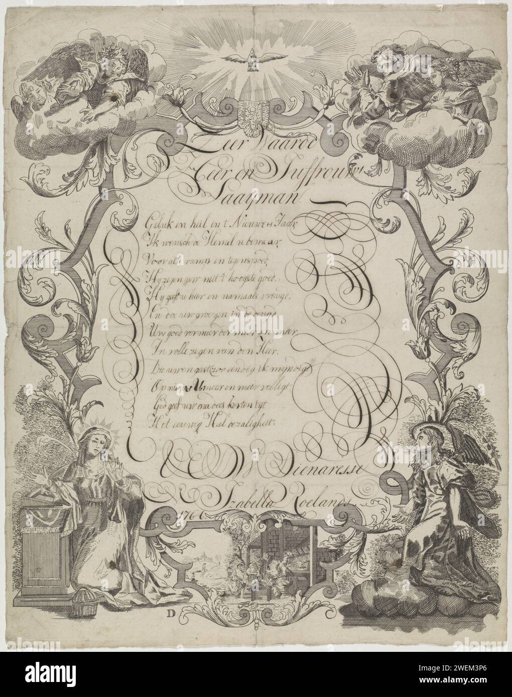 Wish letter with the Annunciation, 1766 print Wish letter with ...