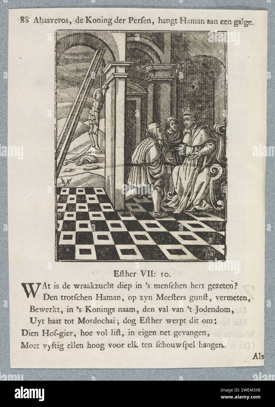 Fall of Haman, 1740 print Haman is hung on behalf of Ahasveros on the ...