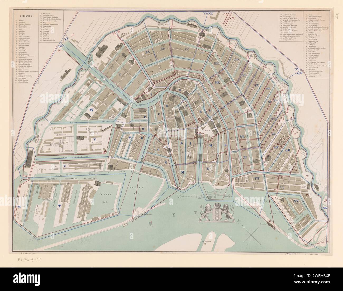 Map of Amsterdam, Anonymous, After J.D. Sybrandi, 1862 - 1863 print ...