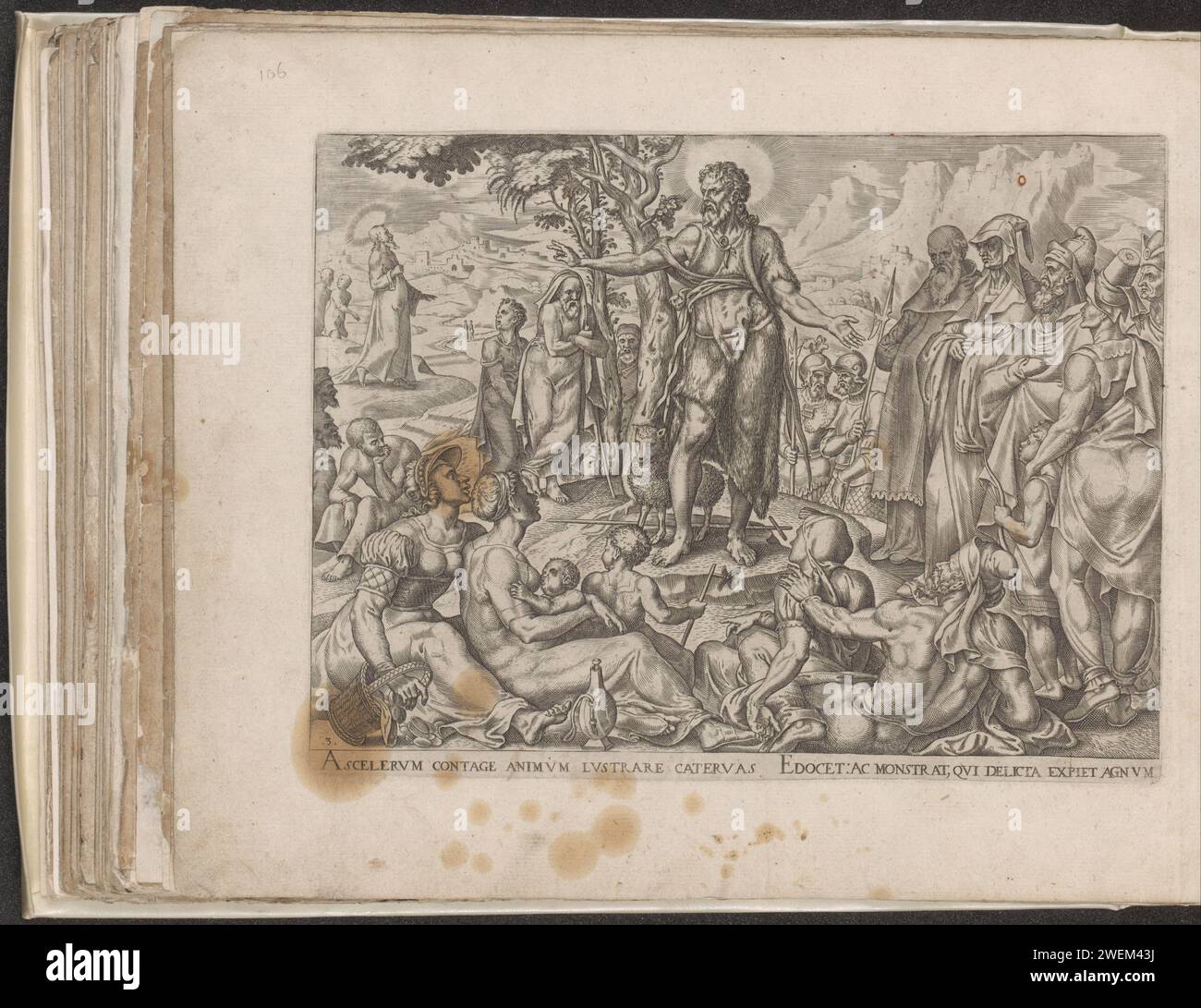 Preaching of John the Baptist, 1564 print John the Baptist, dressed in ...