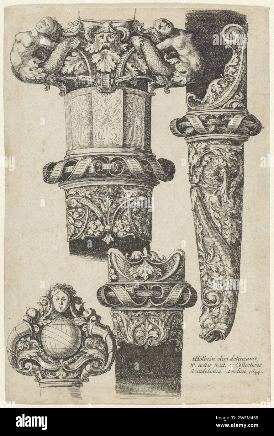 Ornamental design for a dagger and Schede, Wenceslaus Hollar, after Hans Holbein (II), 1644 ...