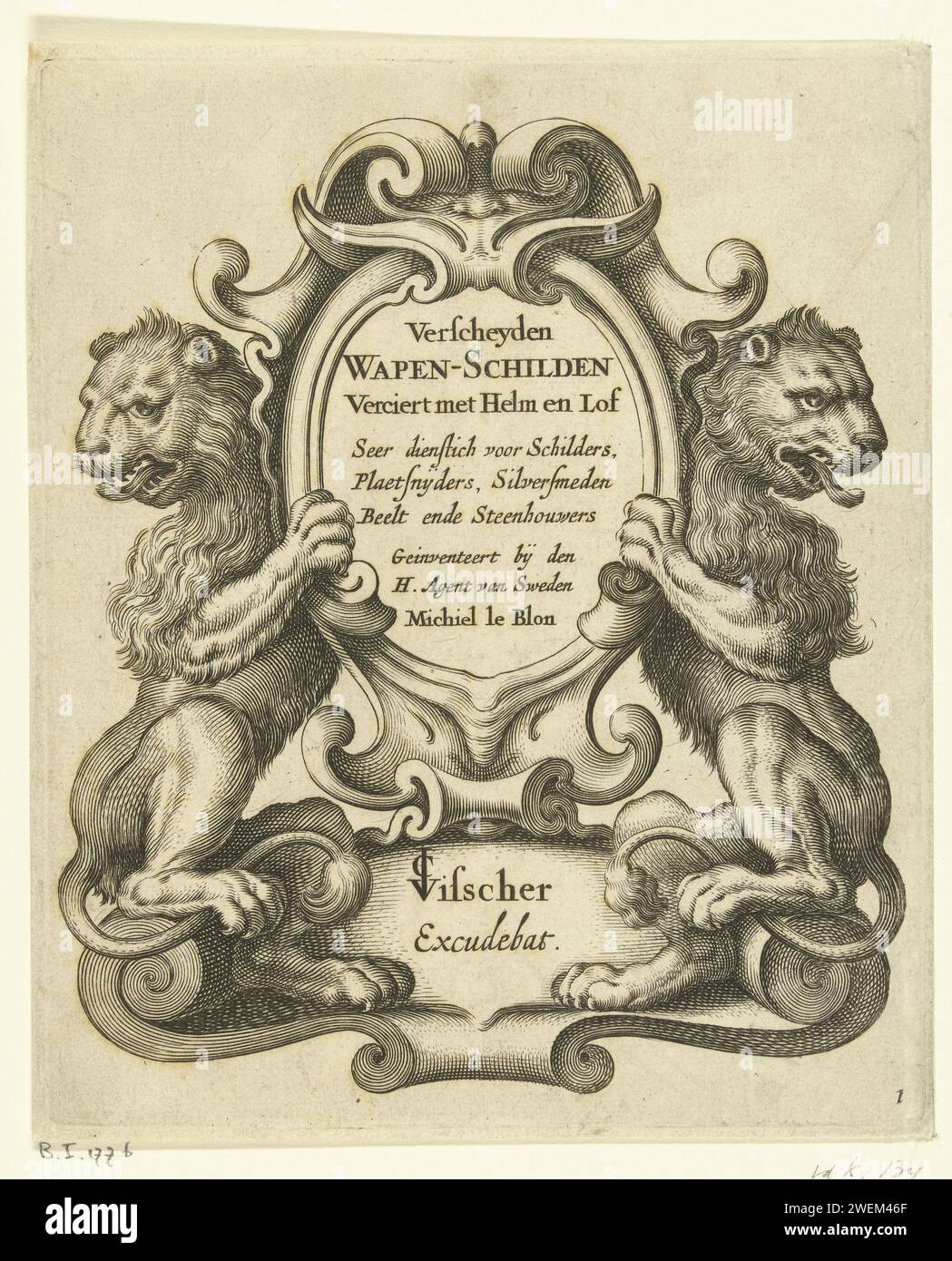 Kwabcartouche with two lions, c. 1612 - c. 1625 print The cartouche ...