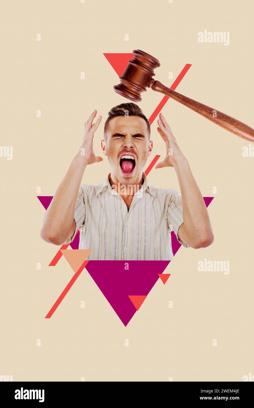 Vertical creative image collage shouting young guy irritated aggressive ...