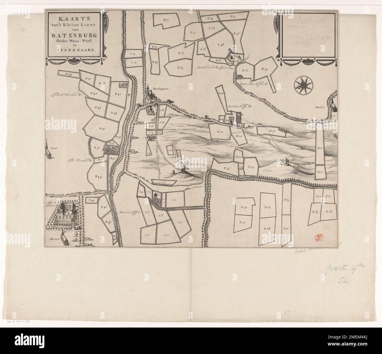 Map of the city of Batenburg and the surrounding area, Anonymous, 1600 ...