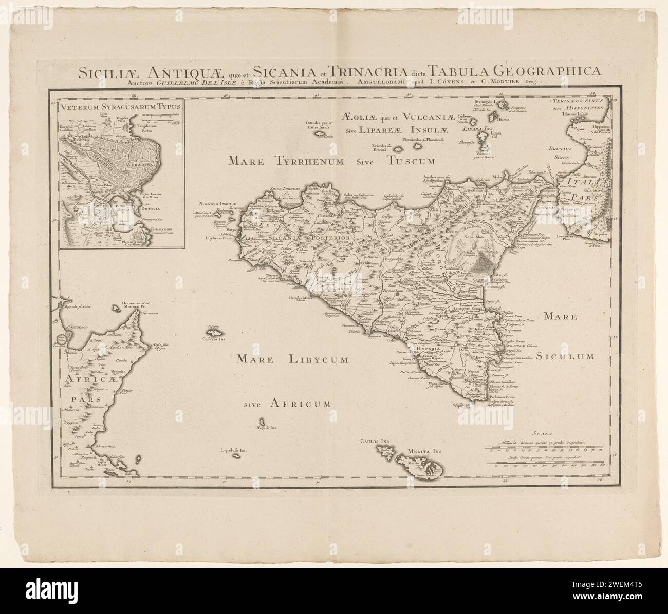 Map of Sicily in Roman times with a map of Syracuse, Anonymous, 1721 ...