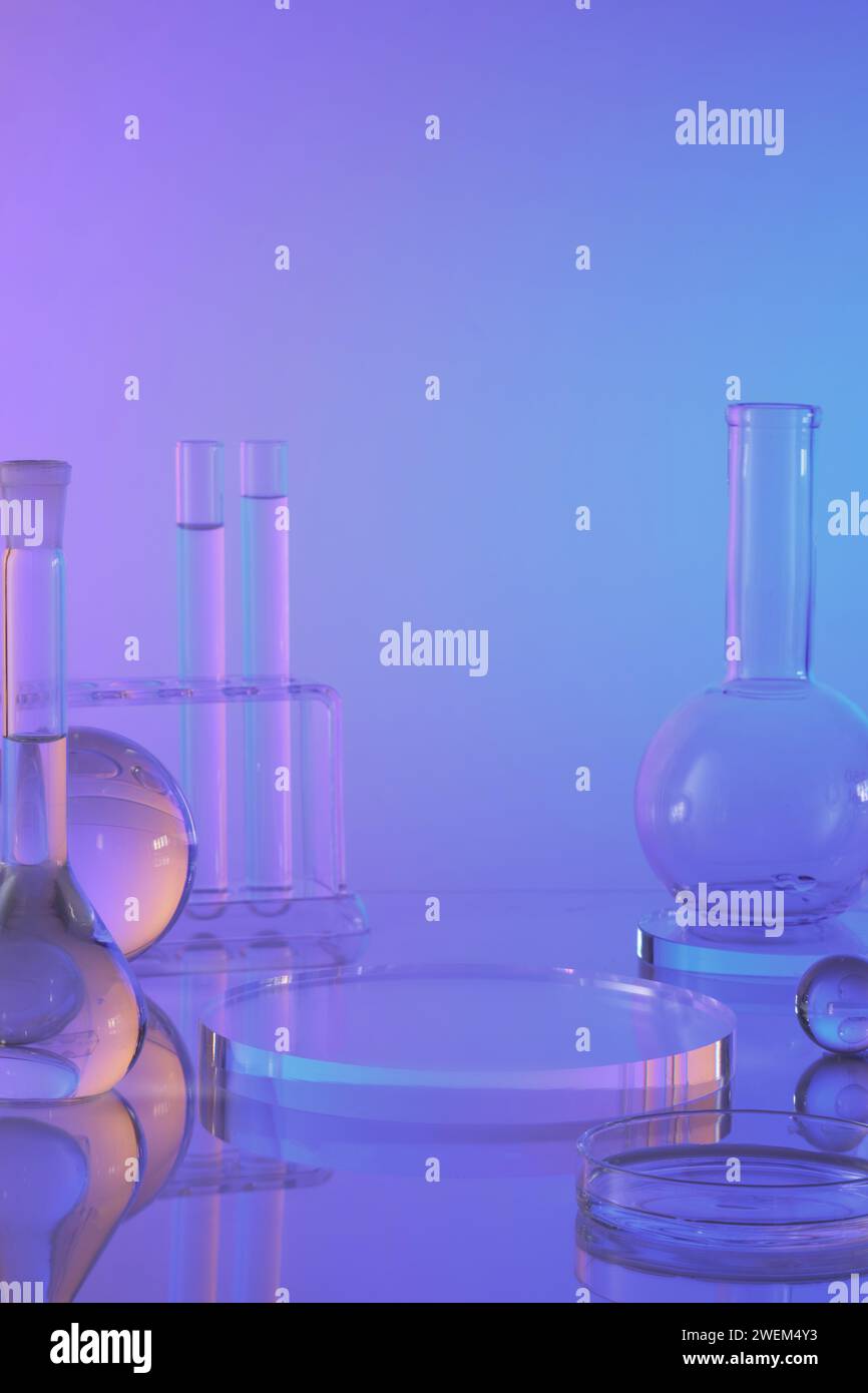 Background of scientific glassware for chemical and round transparent ...