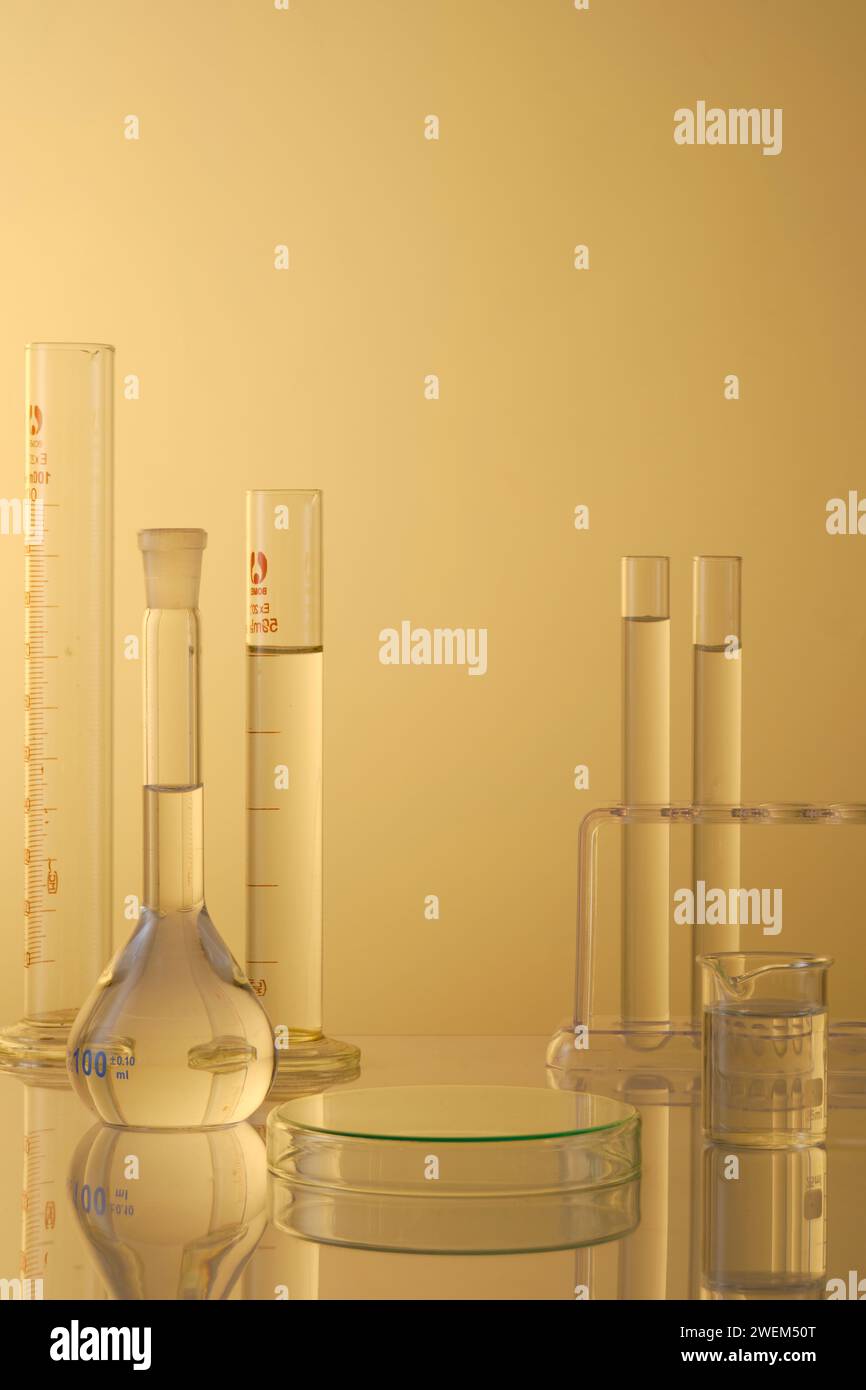 Minimal concept with laboratory glassware - test tubes and beaker ...