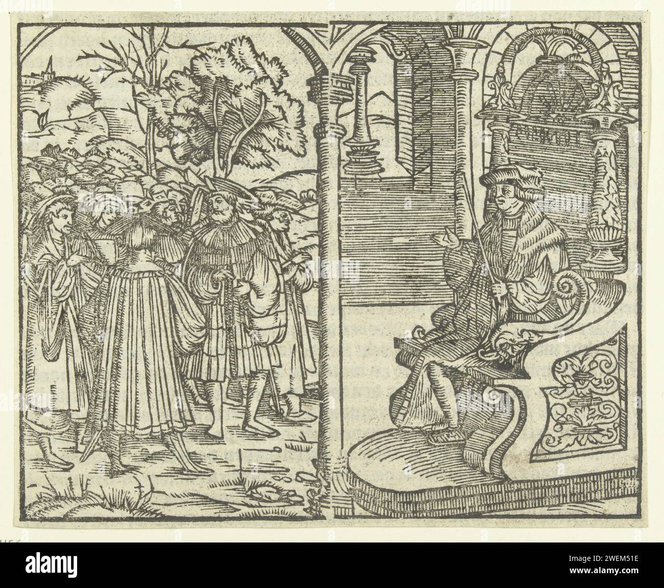 Man on throne and crowd people, anonymous, 1520 - 1570 print ...