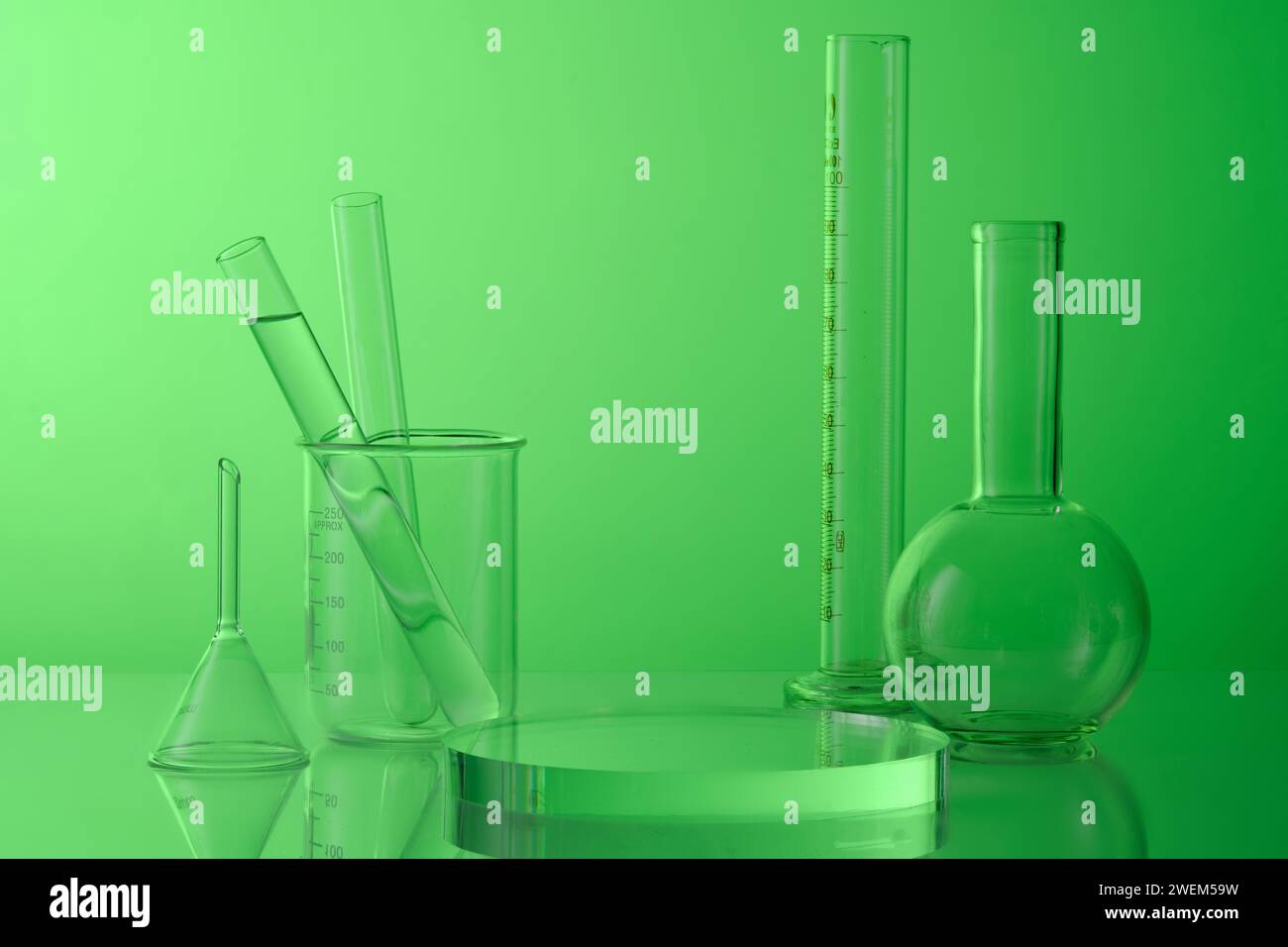 Science and medical background with lab glassware - test tubes, boiling ...