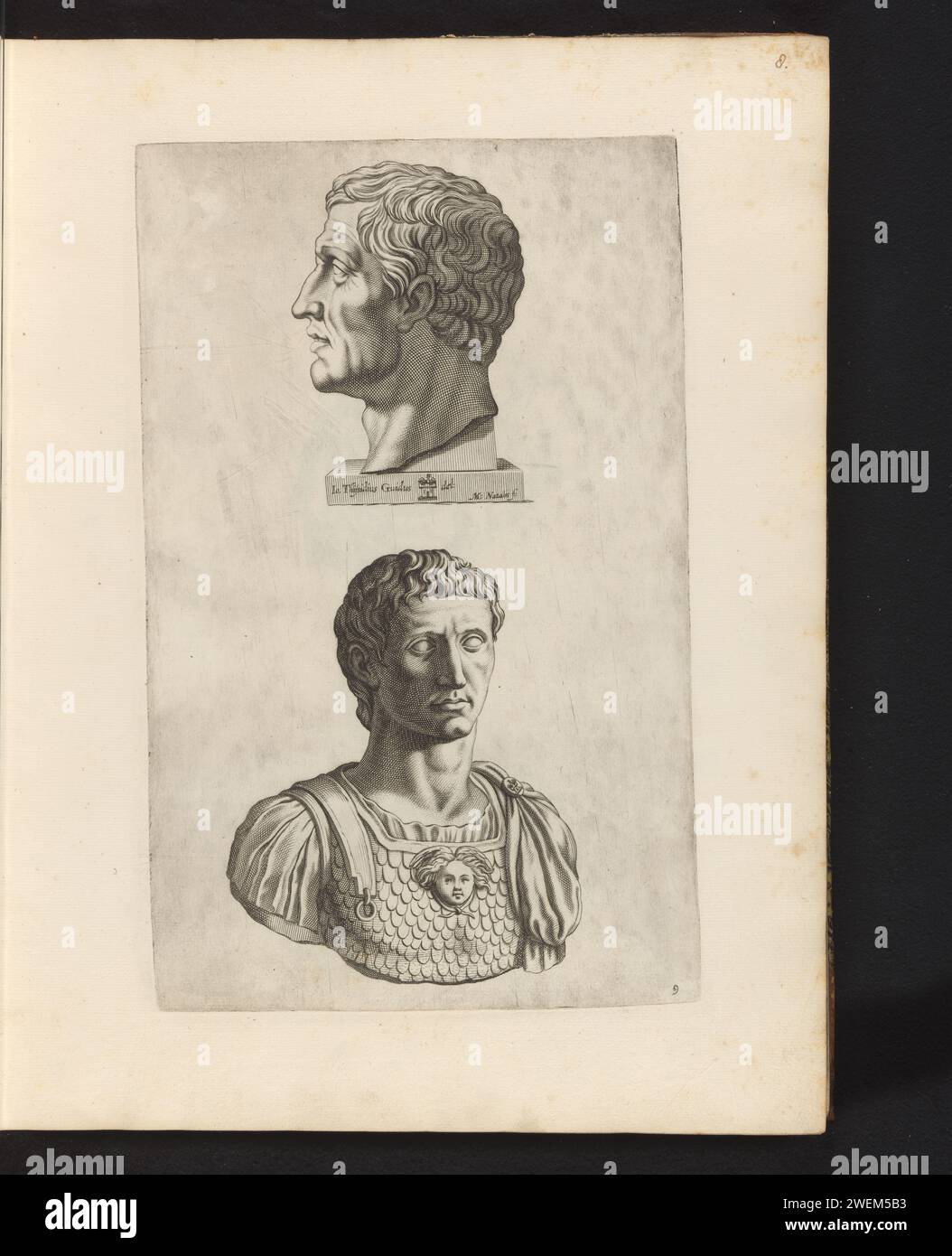 Two busts of Emperor Augustus, 1636 - 1647 print Above the portrait of ...