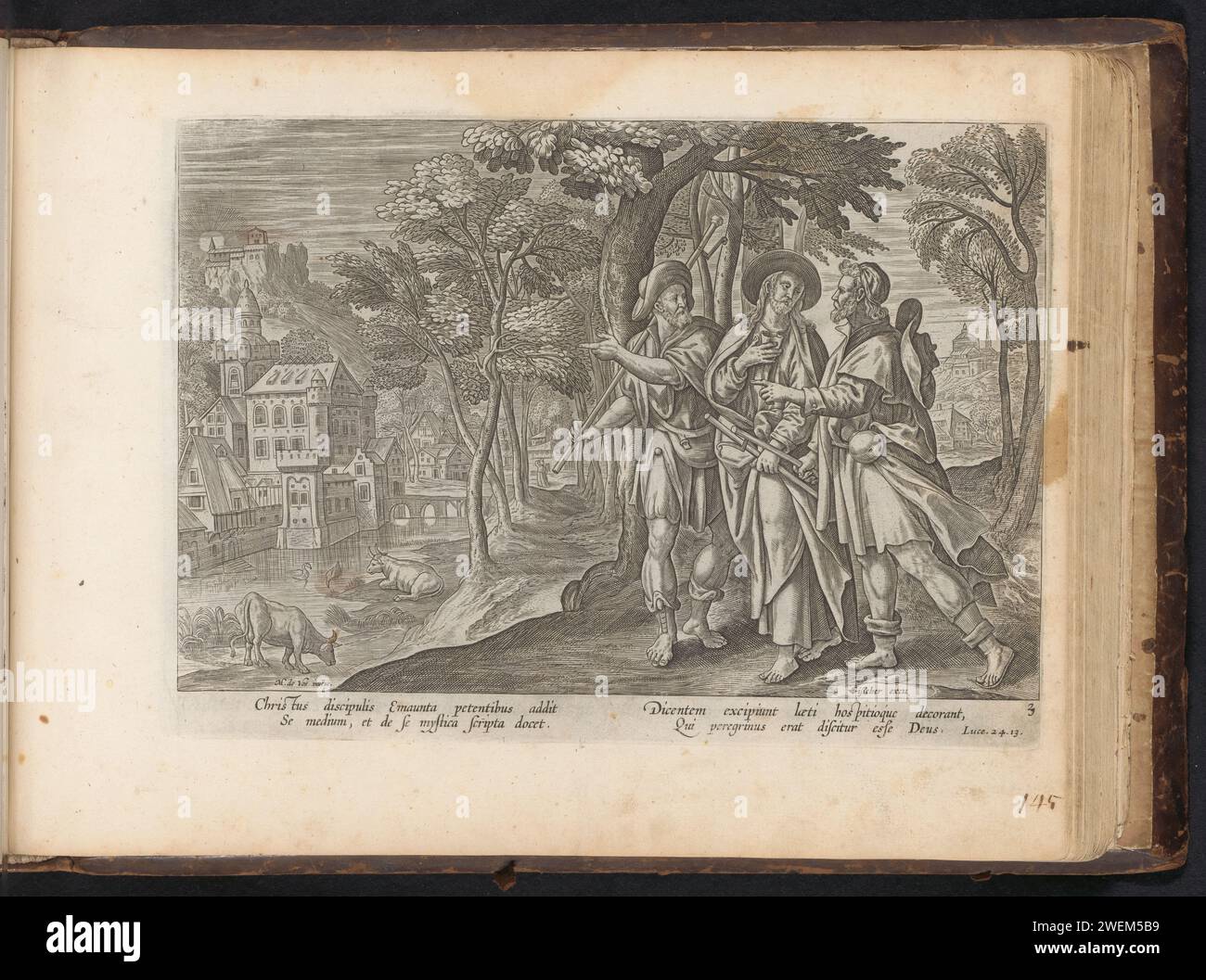 Emmausgoers, Julius Goltzius, After Maerten de Vos, 1646 print Christ ...