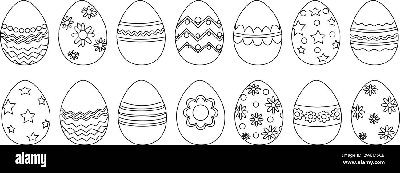 Outline drawing of a coloring set of Easter eggs for children ...