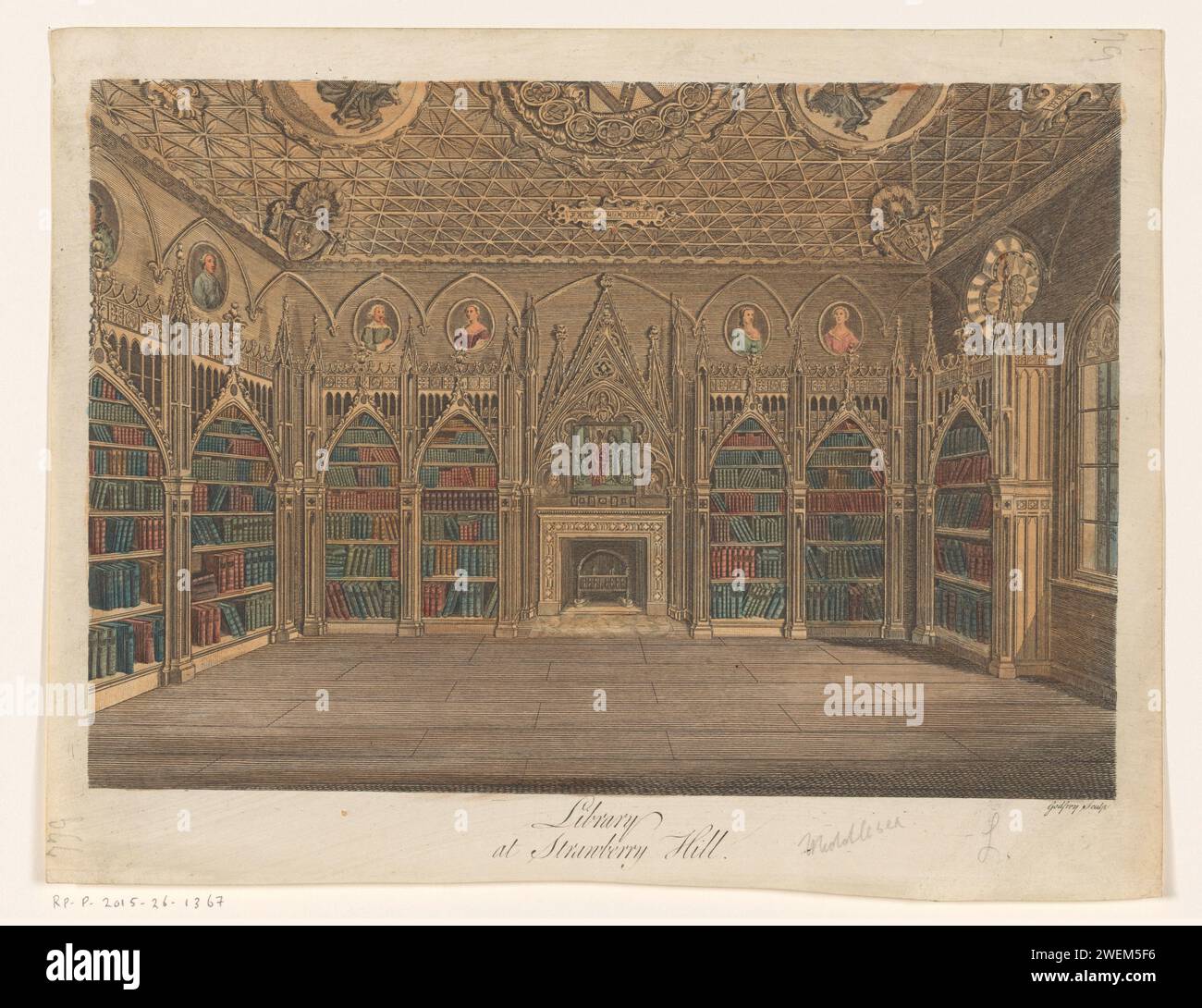 Strawberry Hill library in Twickenham, Jean Godefroy, 1784 print ...
