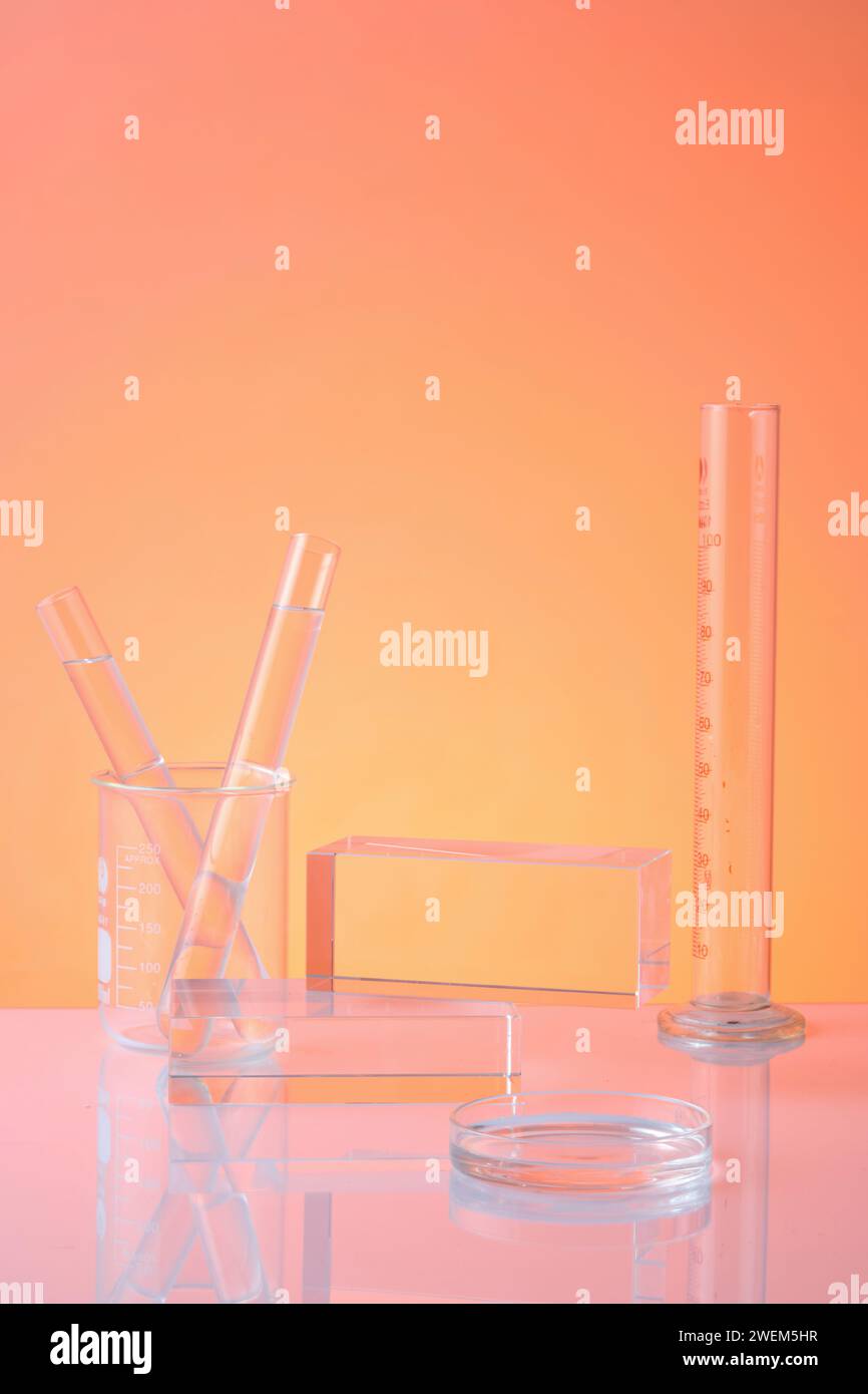 Minimal background with laboratory equipment - test tubes in beaker and ...