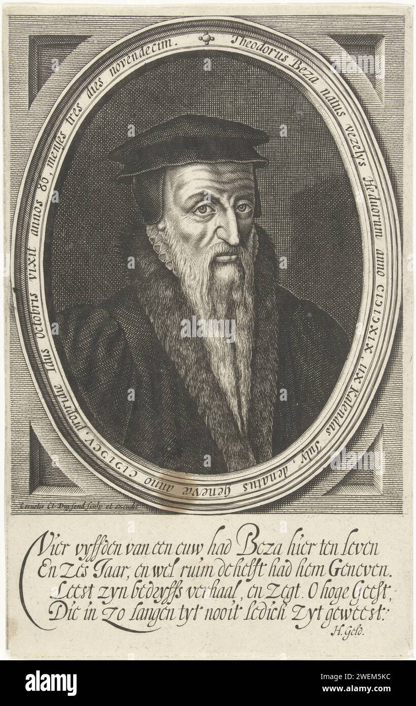Portrait of Theodorus Beza, Cornelis Claesz. Duysend, 1630 - 1641 print ...