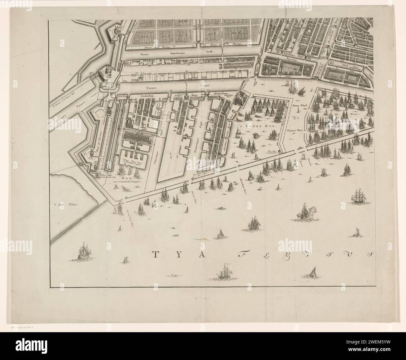 Map of Amsterdam (part left), Gerrit de Broen (II), 1744 - 1768 print Part (bottom left) of a ...