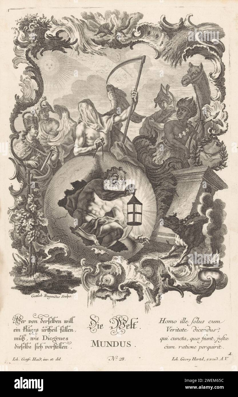 The world, 1745 print Allegory of the world, surrounded by rocaille ...