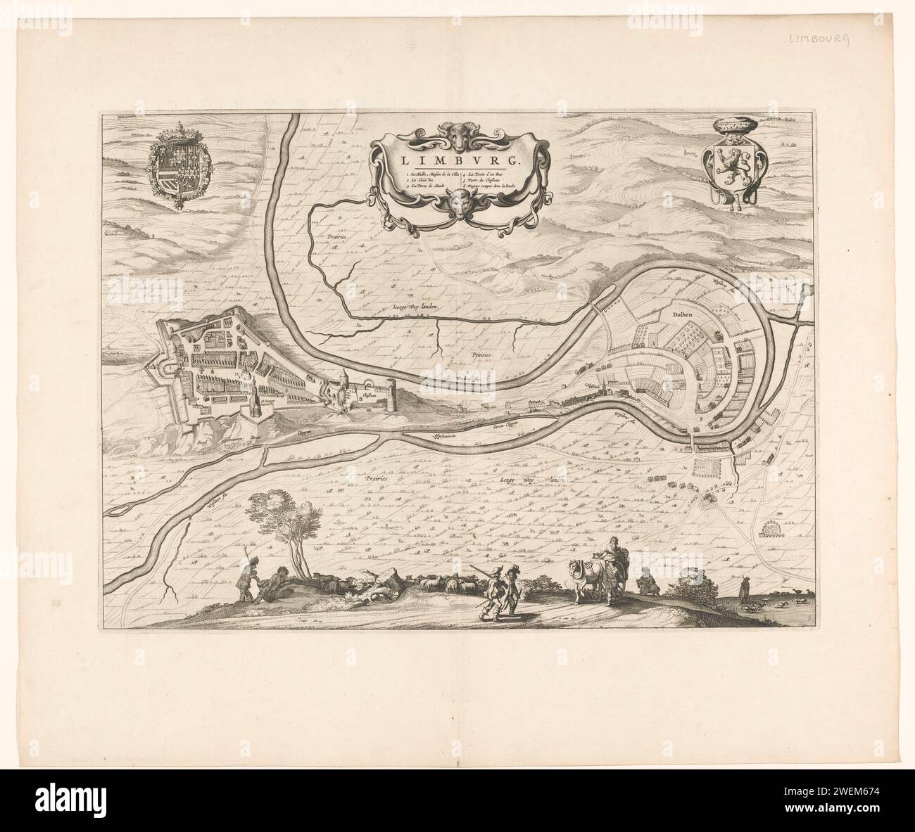 Map of Limburg, Anonymous, 1652 print Map of Limburg with buildings in ...