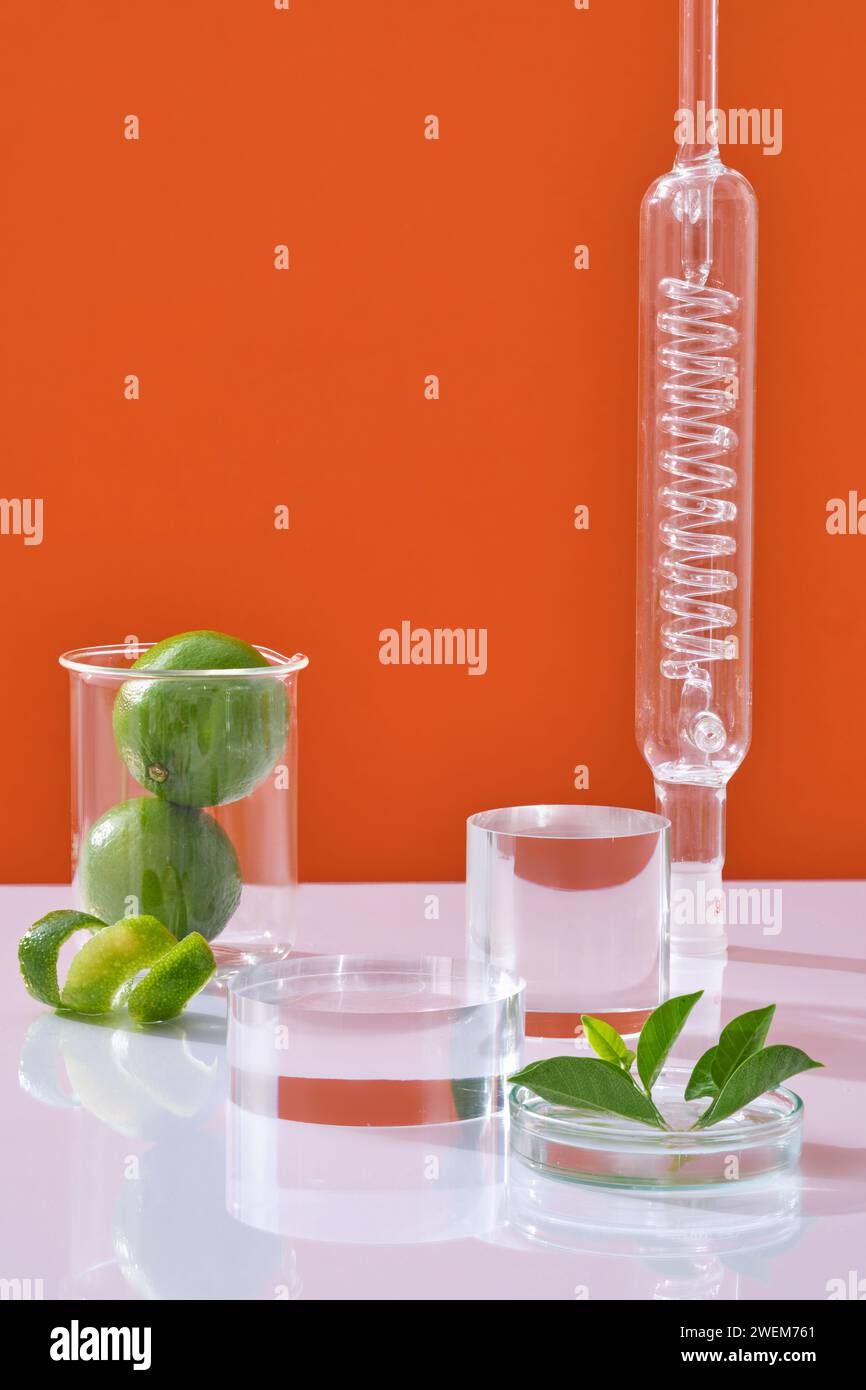 Scene for advertising cosmetic of lime extract with laboratory concept ...