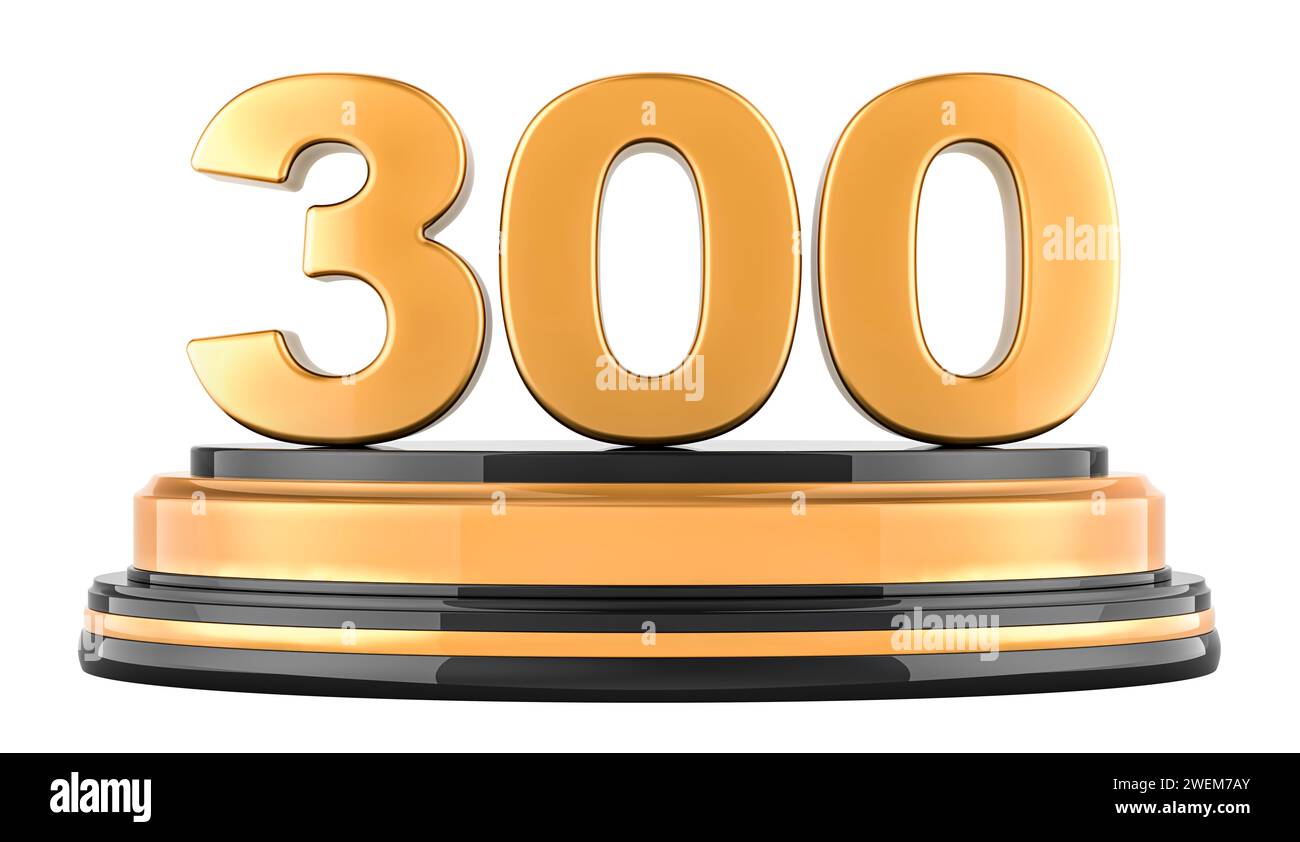 Golden 300 podium, award concept. 3D rendering isolated on white ...