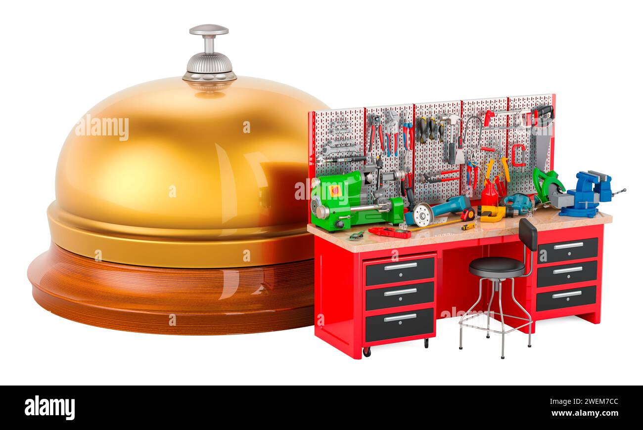 Reception bell with Maintenance Work Table full of construction tools ...