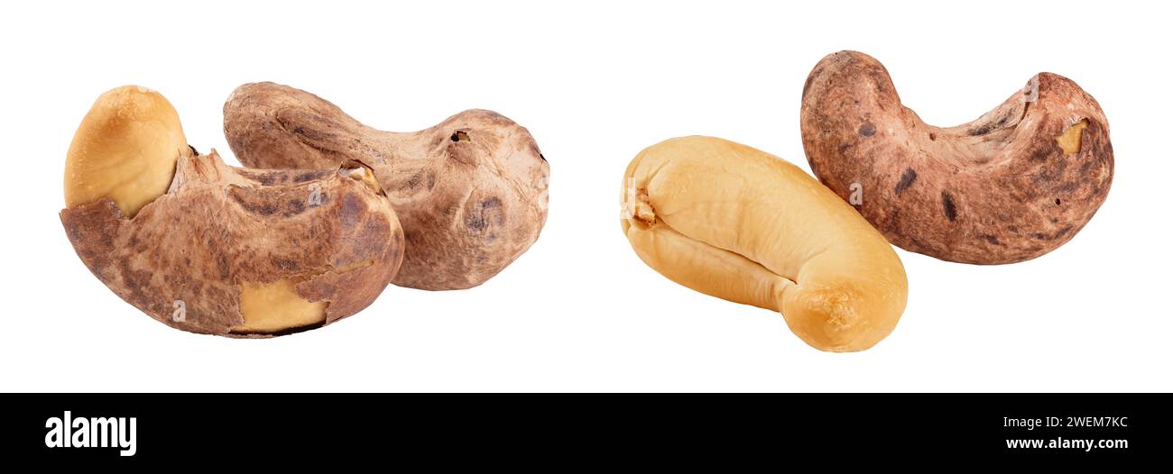 cashew nuts heap with shell isolated on white background Stock Photo ...