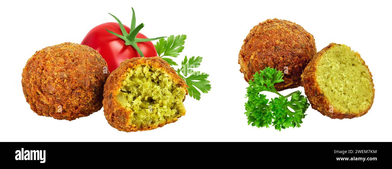falafel ball with half isolated on a white background with full depth ...
