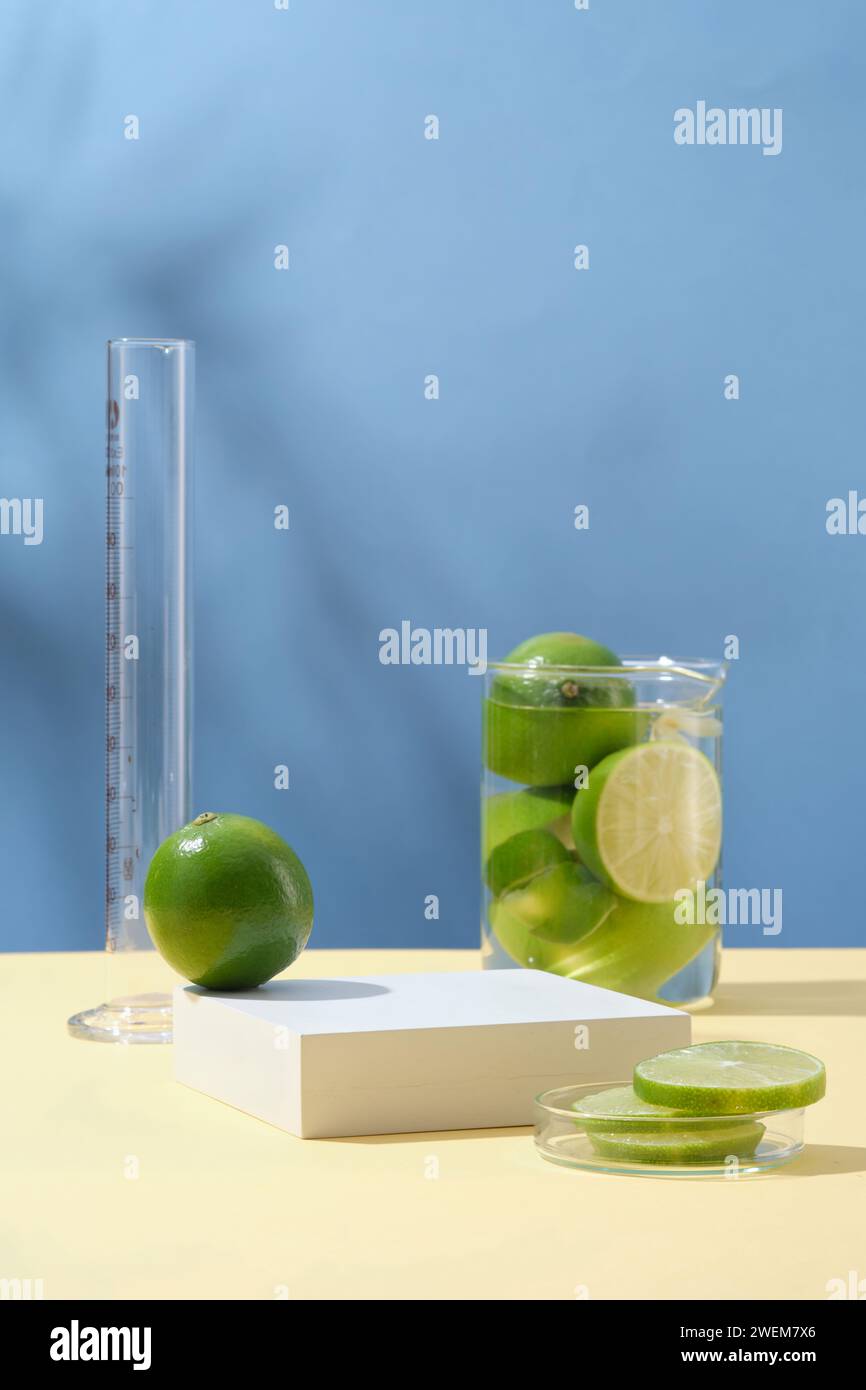 Minimal background with blank space for display cosmetic of lime ...