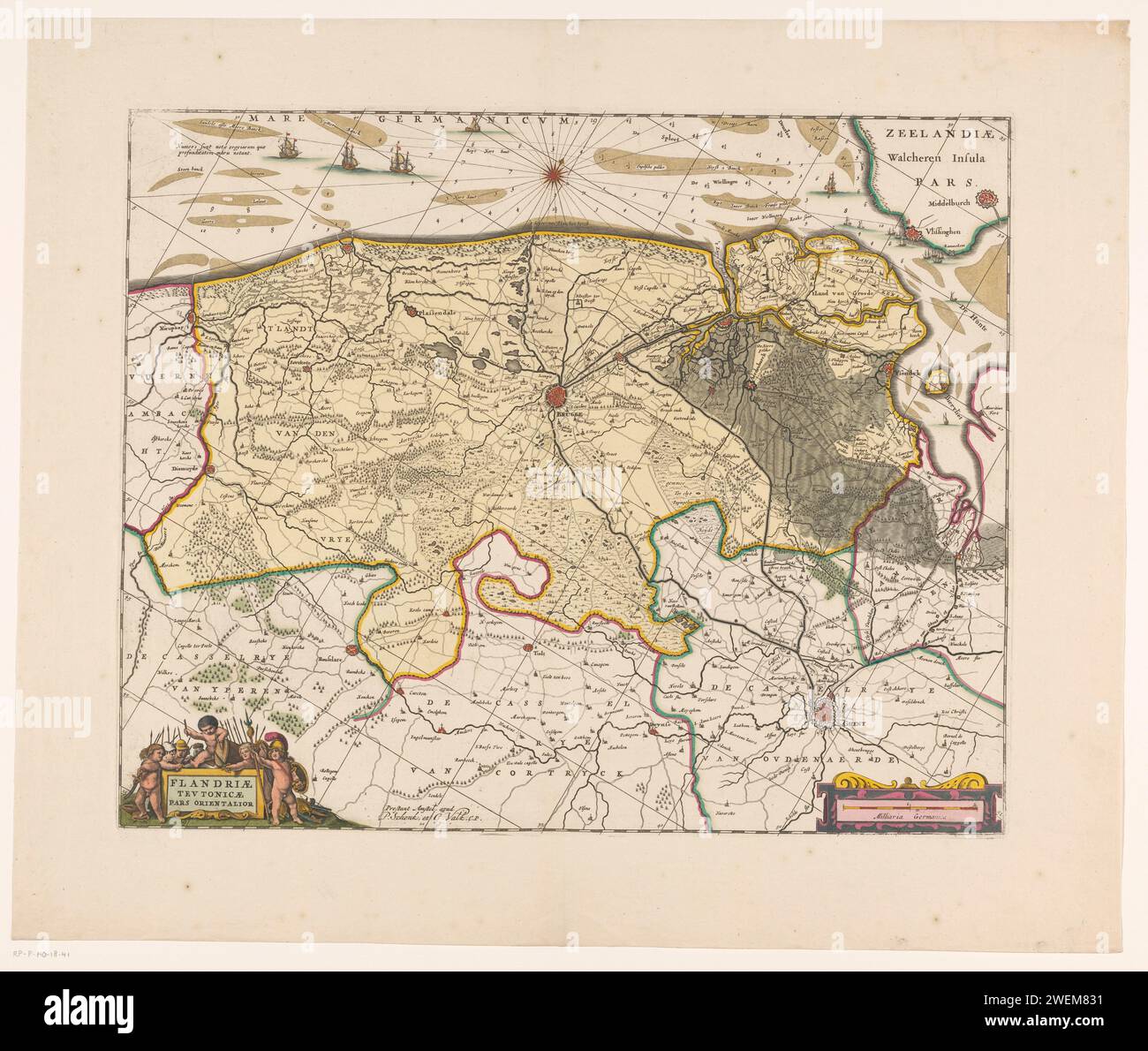Map of the Brugse Vrije, Anonymous, 1695 - 1711 print Map of the Brugse ...