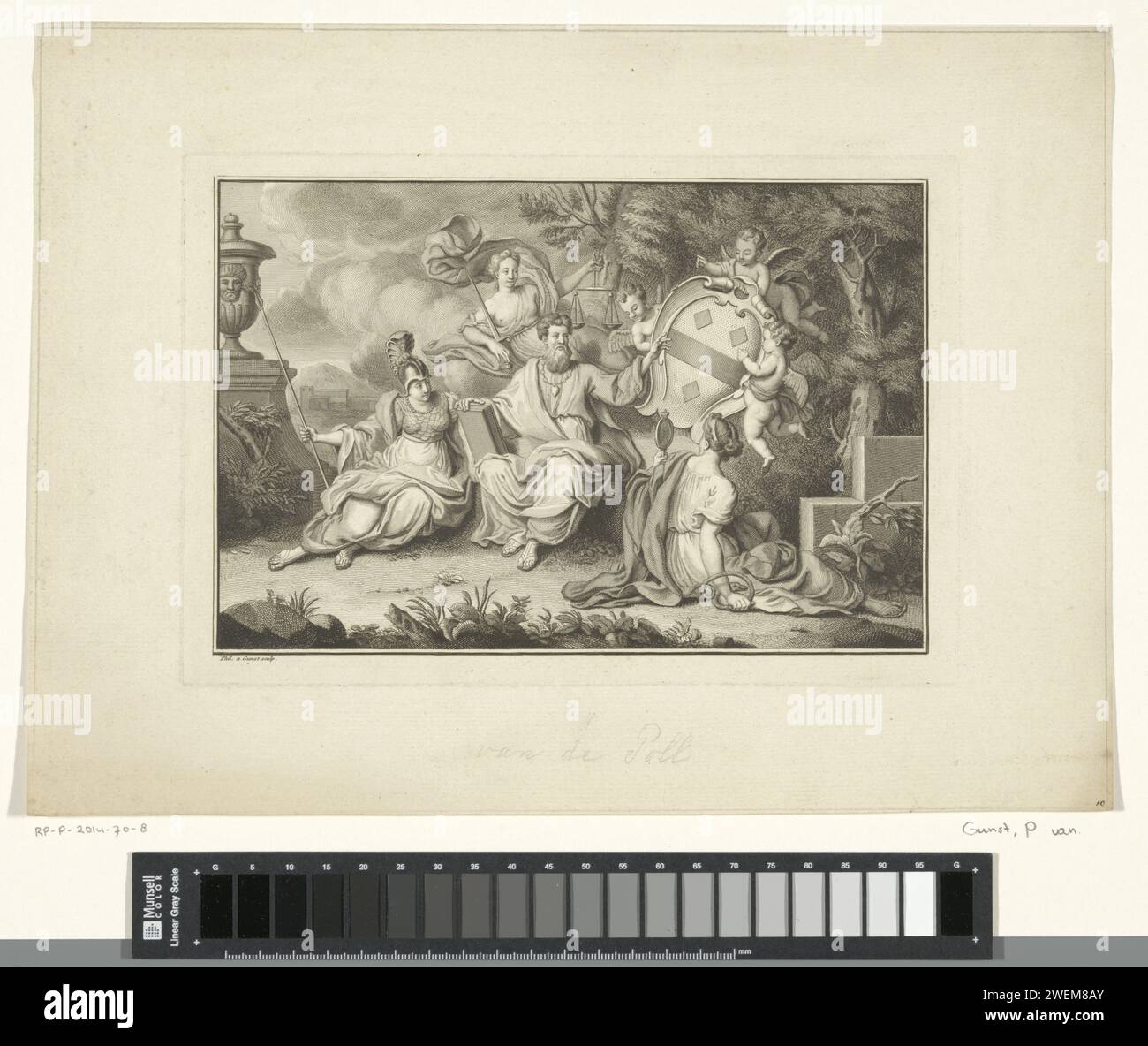 Family crest Van de Poll in Allegorical setting, 1685 - 1732 print ...