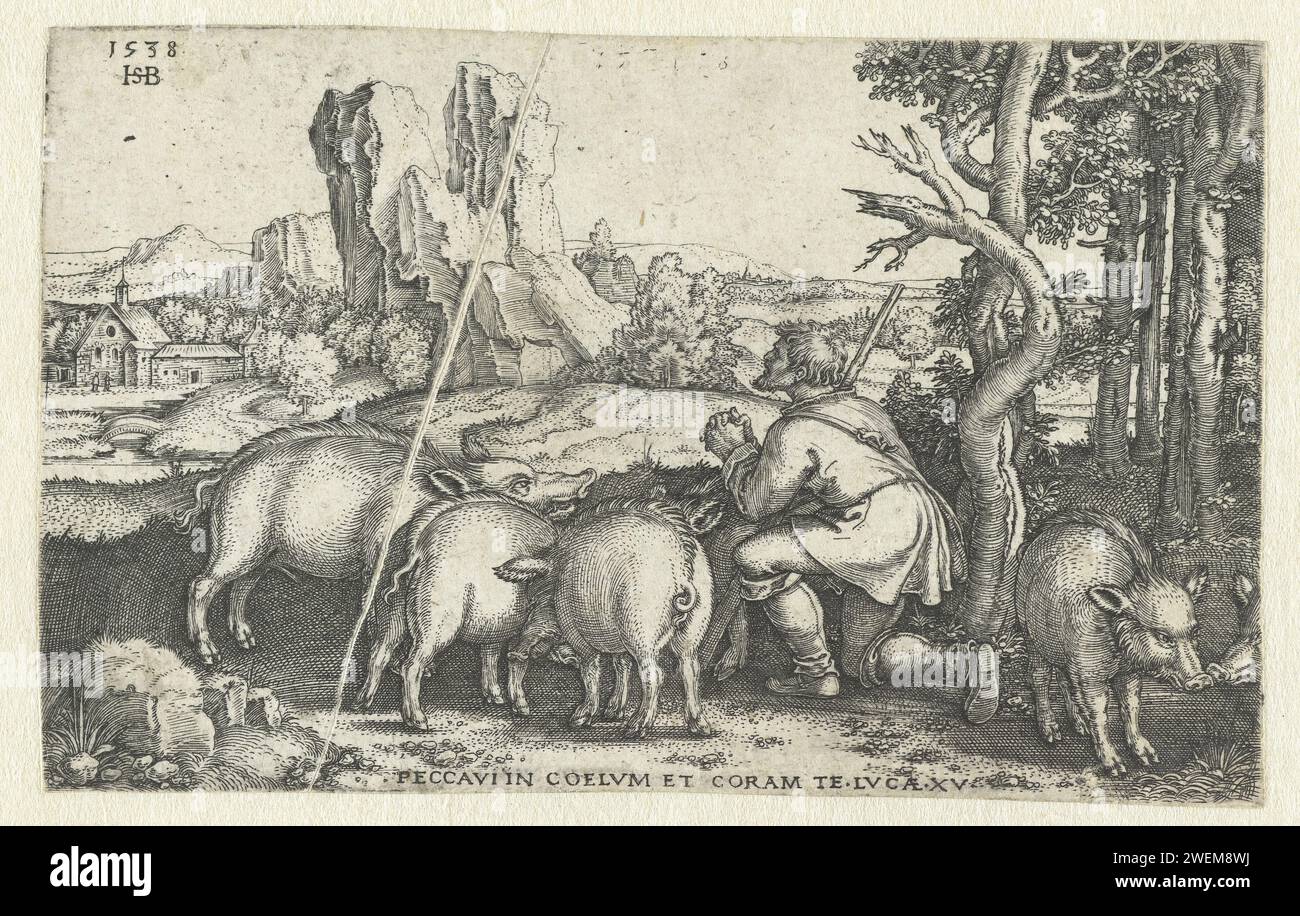 Lost son as a pork keeper, Hans Sebald Beham, 1538 print Under the show ...