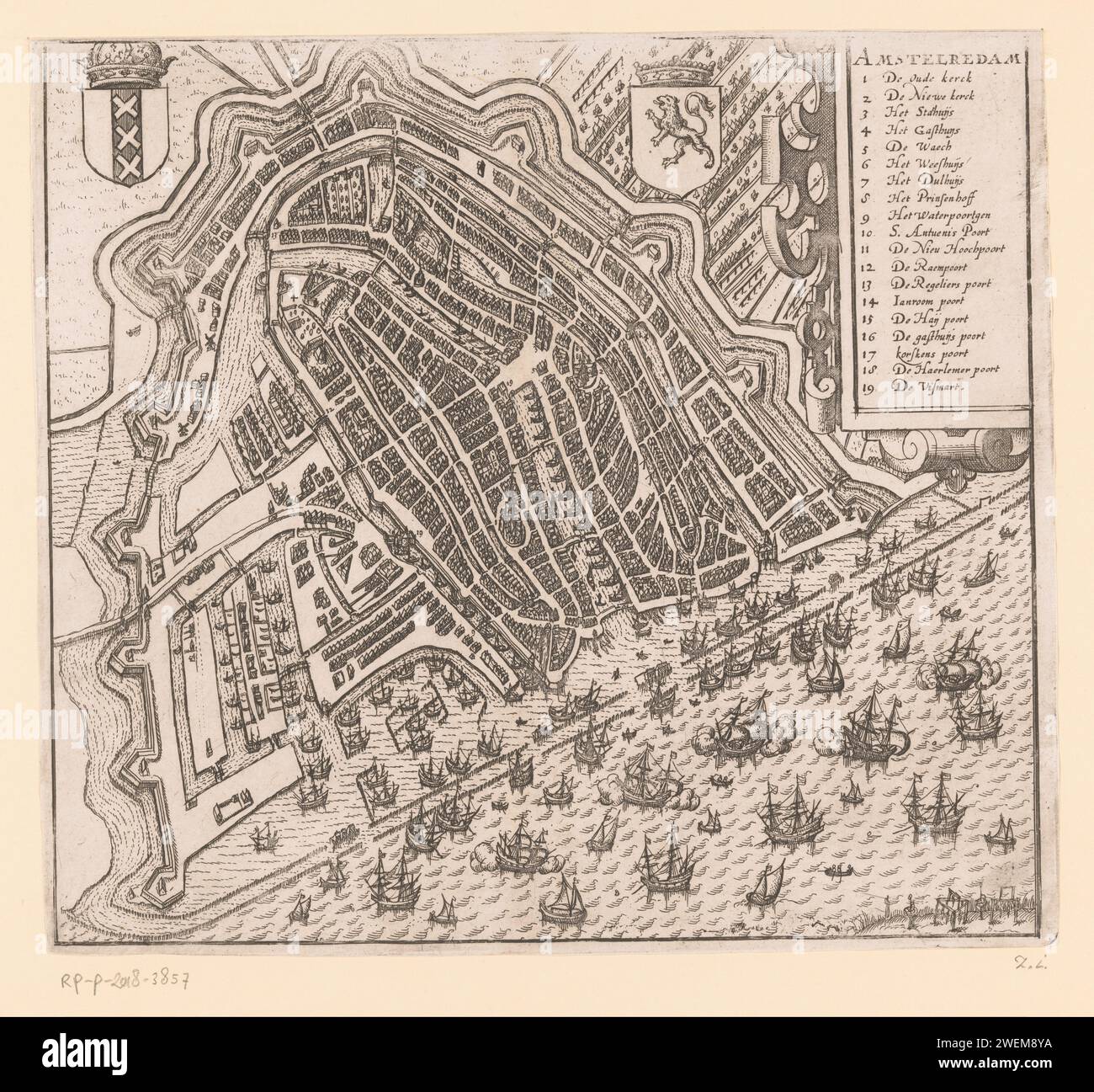 Map of Amsterdam, Anonymous, c. 1600 - c. 1650 print paper etching maps of cities Amsterdam ...