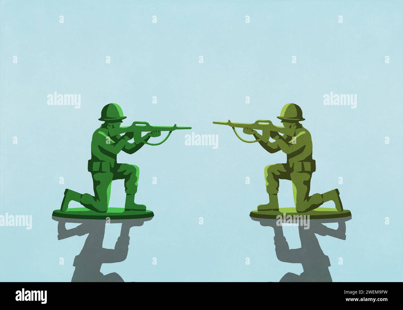 GI Joe toy soldiers with rifles face to face on blue background Stock ...