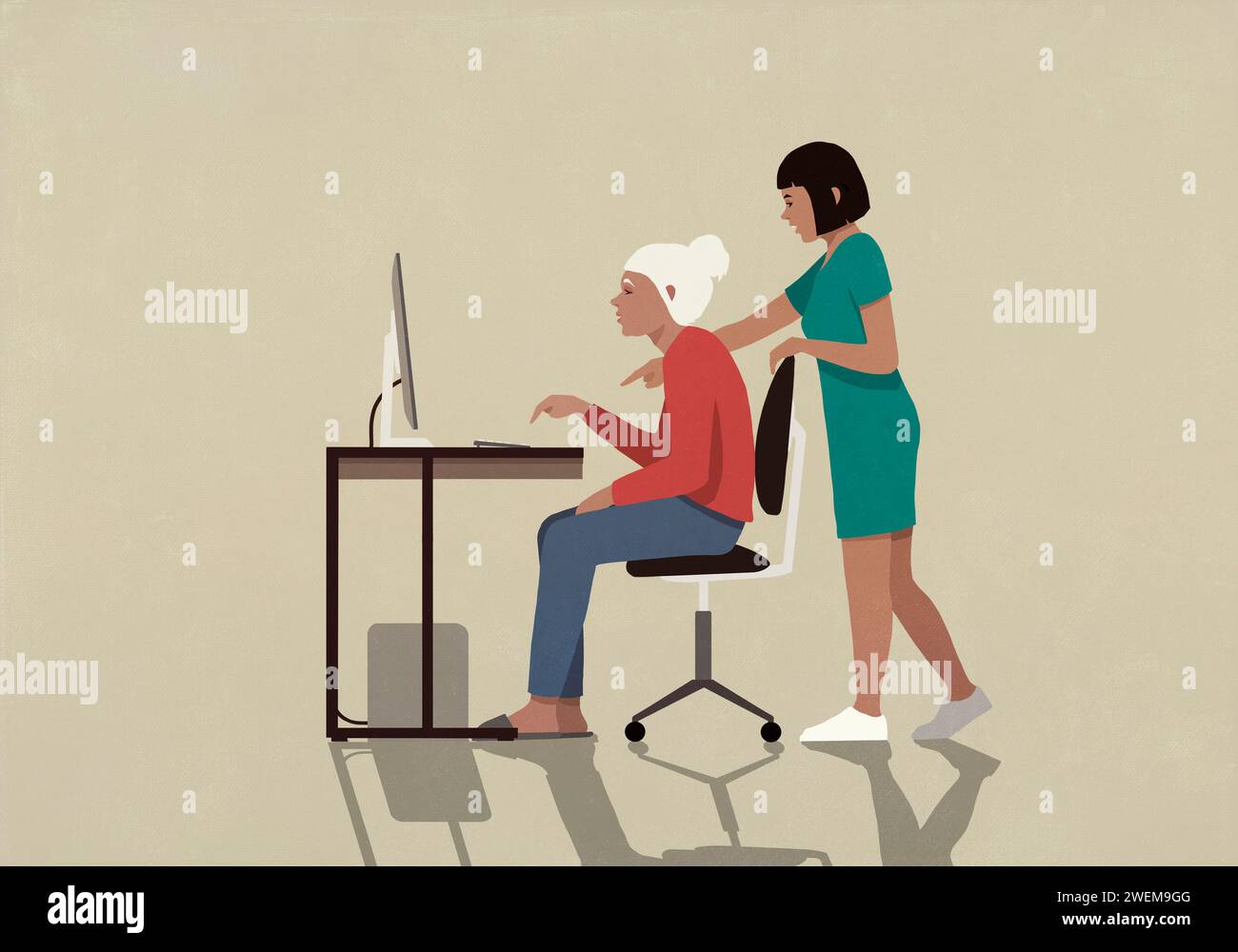 Granddaughter helping grandmother using computer Stock Photo - Alamy