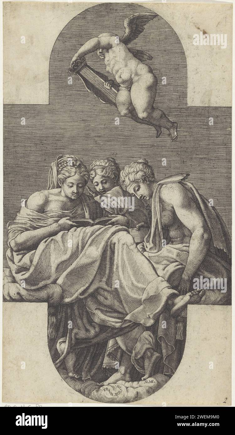 Three Muses and a Putto with a Lier, Giorgio Ghisi, After Francesco ...