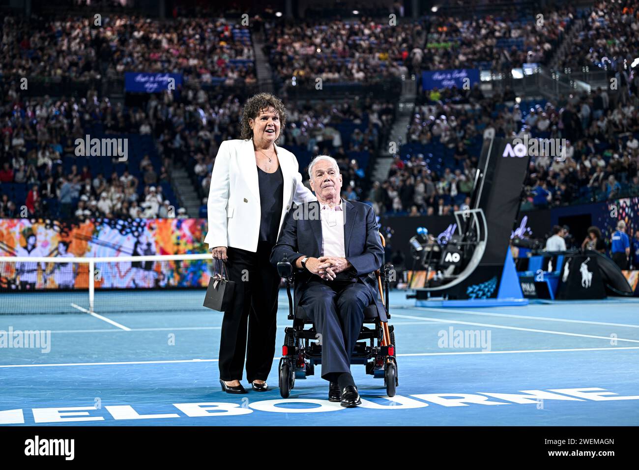 Paris, France. 25th Jan, 2024. Evonne Fay Goolagong Cawley with her ...