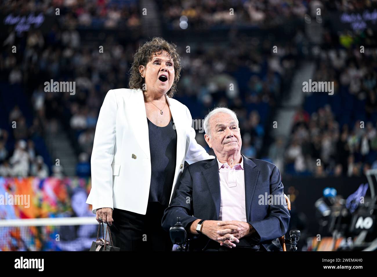 Paris, France. 25th Jan, 2024. Evonne Fay Goolagong Cawley with her ...