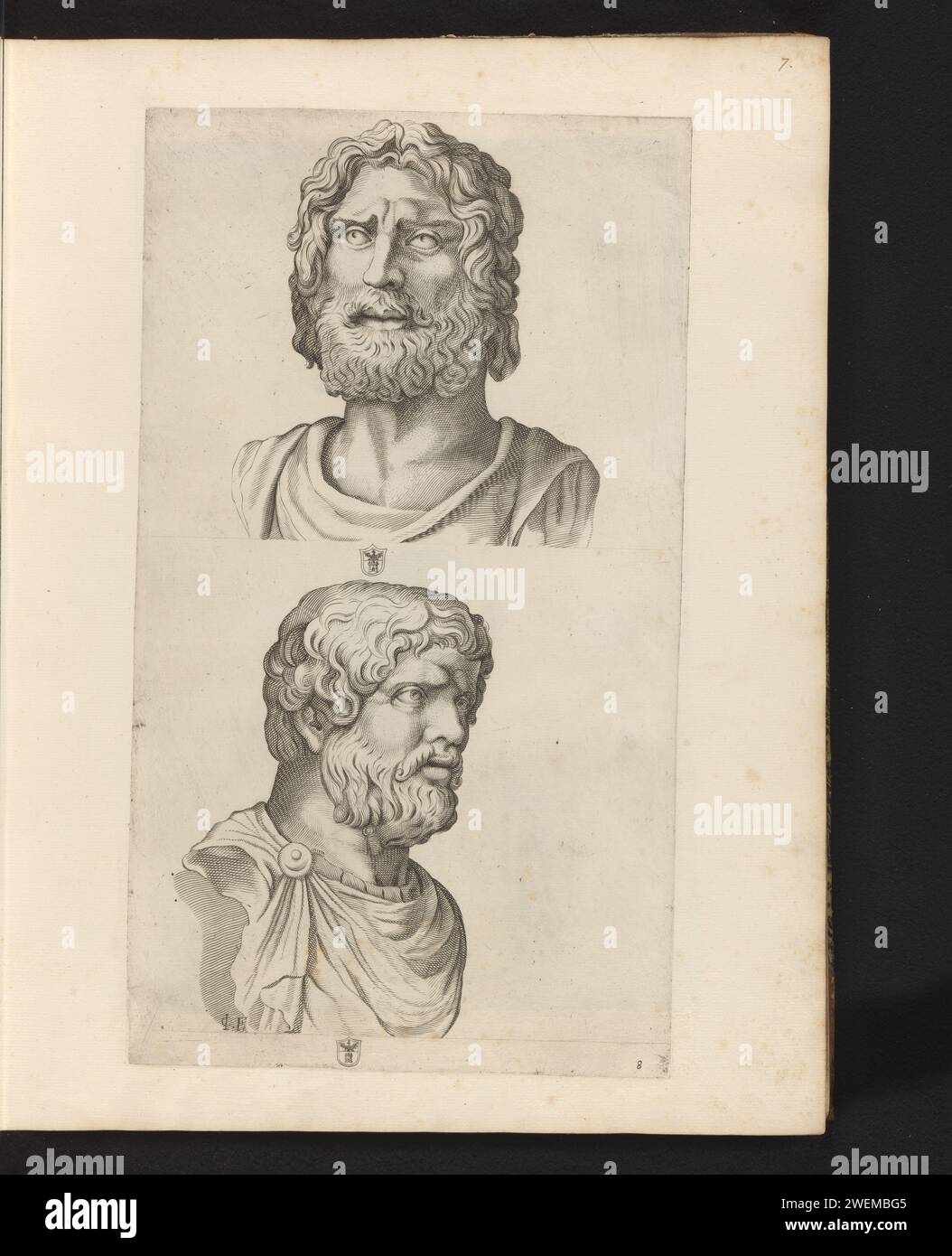 Two portrait busts, 1636 - 1647 print Two Roman portrait busts. At the ...