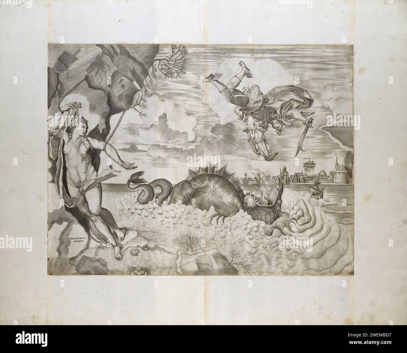 Perseus and Andromeda, Giulio Sanuto, after tiaan, after albrecht Dürer ...