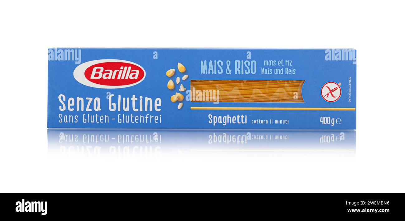 CHISINAU, MOLDOVA - January 25, 2024: Barilla mais and rice gluten free ...