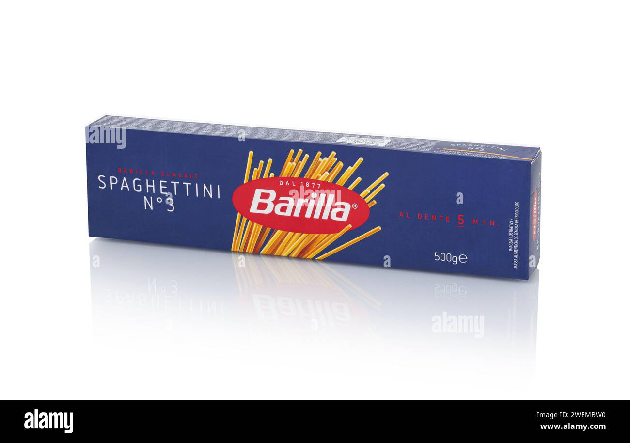 CHISINAU, MOLDOVA - January 25, 2024: Barilla Spaghetti num 3 italian ...