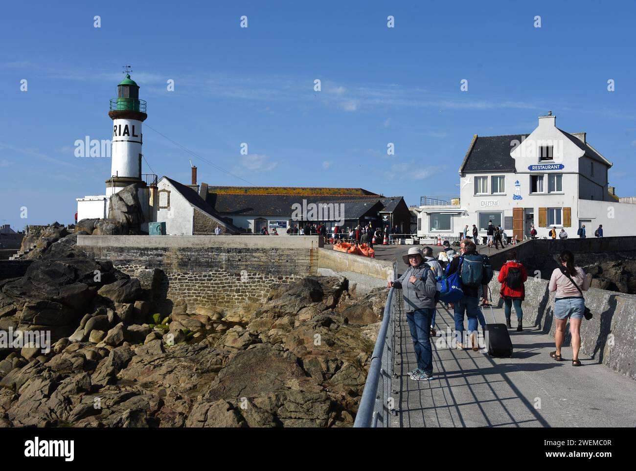 Phare de Men Brial, lighthouse, Quai Men Brial, Ile-de-Sein, Finistere ...