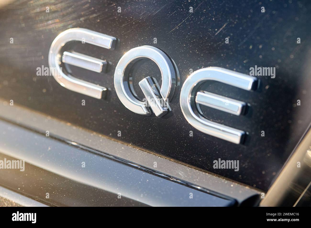 Berlin, Germany - August 20, 2022: Mercedes-AMG EQE 43 badge logo ...