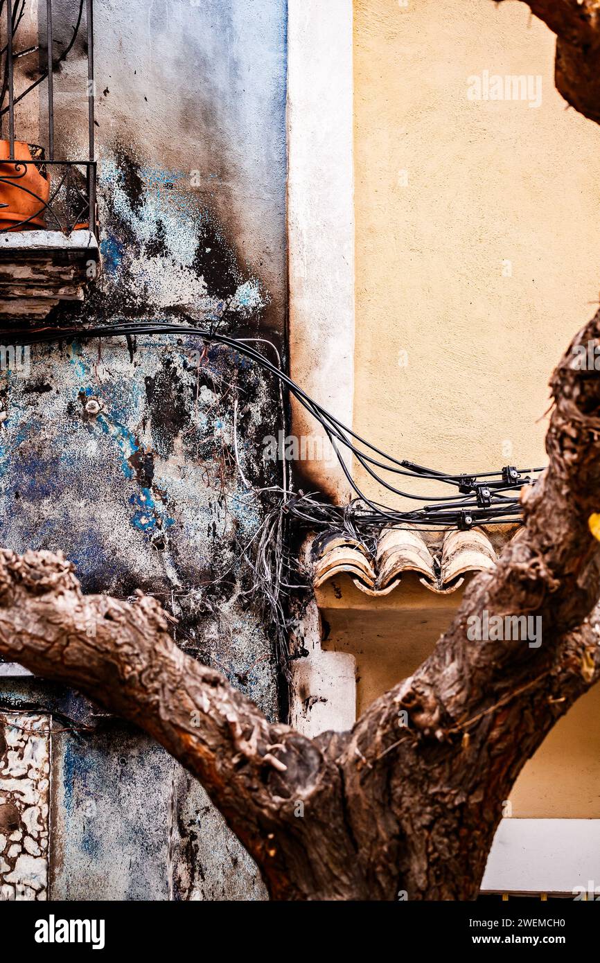 Burned facades in the old town of Villajoyosa Stock Photo - Alamy