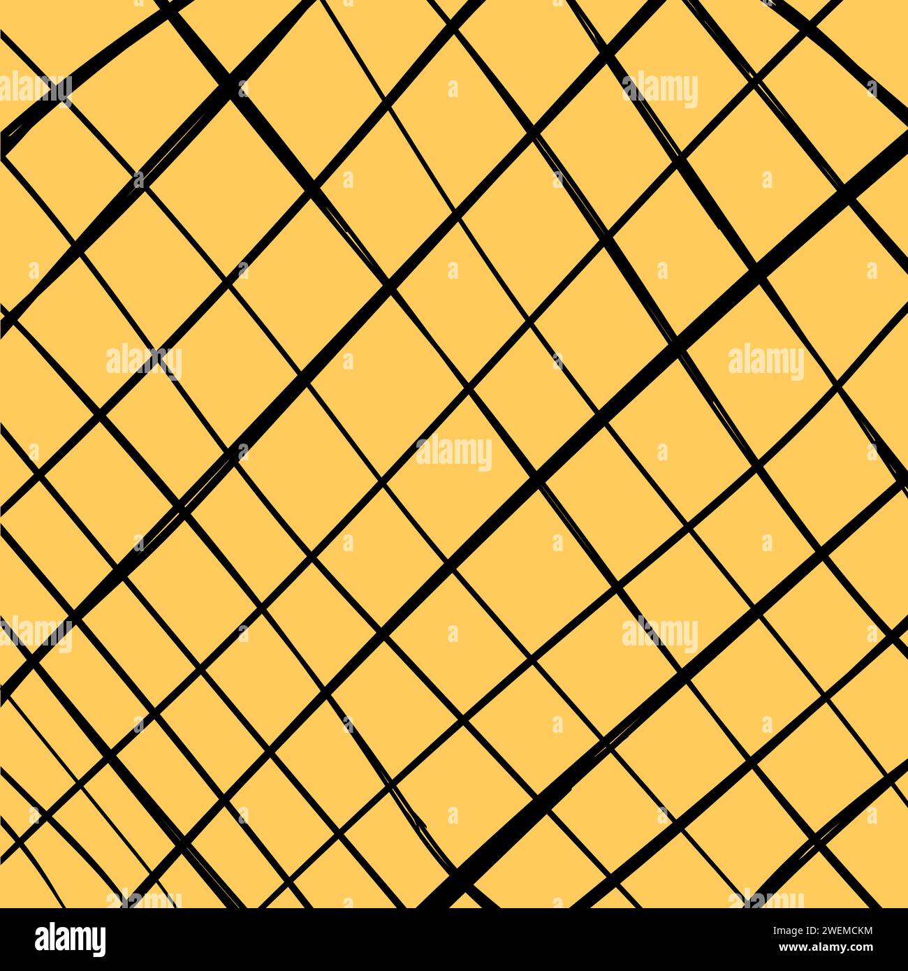 Hand drawn cute grid. doodle yellow, black plaid pattern with Checks ...