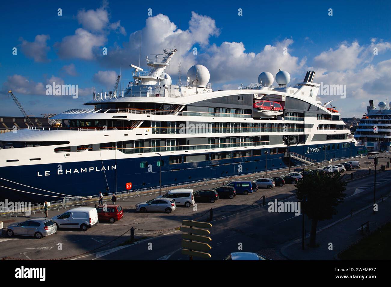 Luxury cruiser Le Champlain in the port Stock Photo - Alamy
