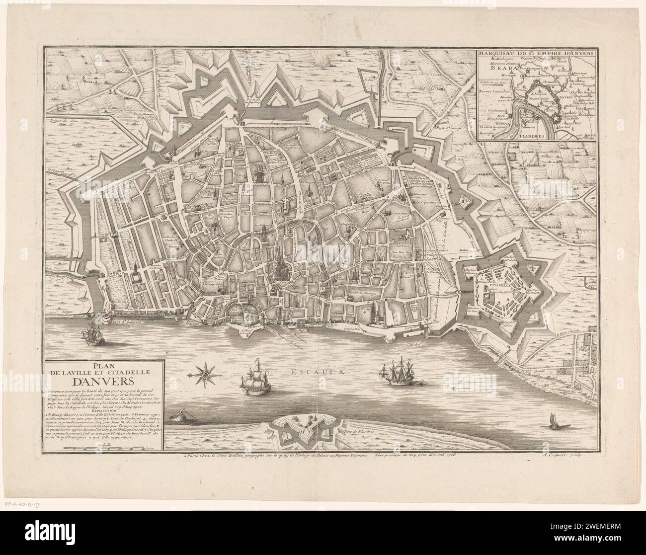 Map of Antwerp, Antoine Coquart, 1708 print Map of Antwerp with ...