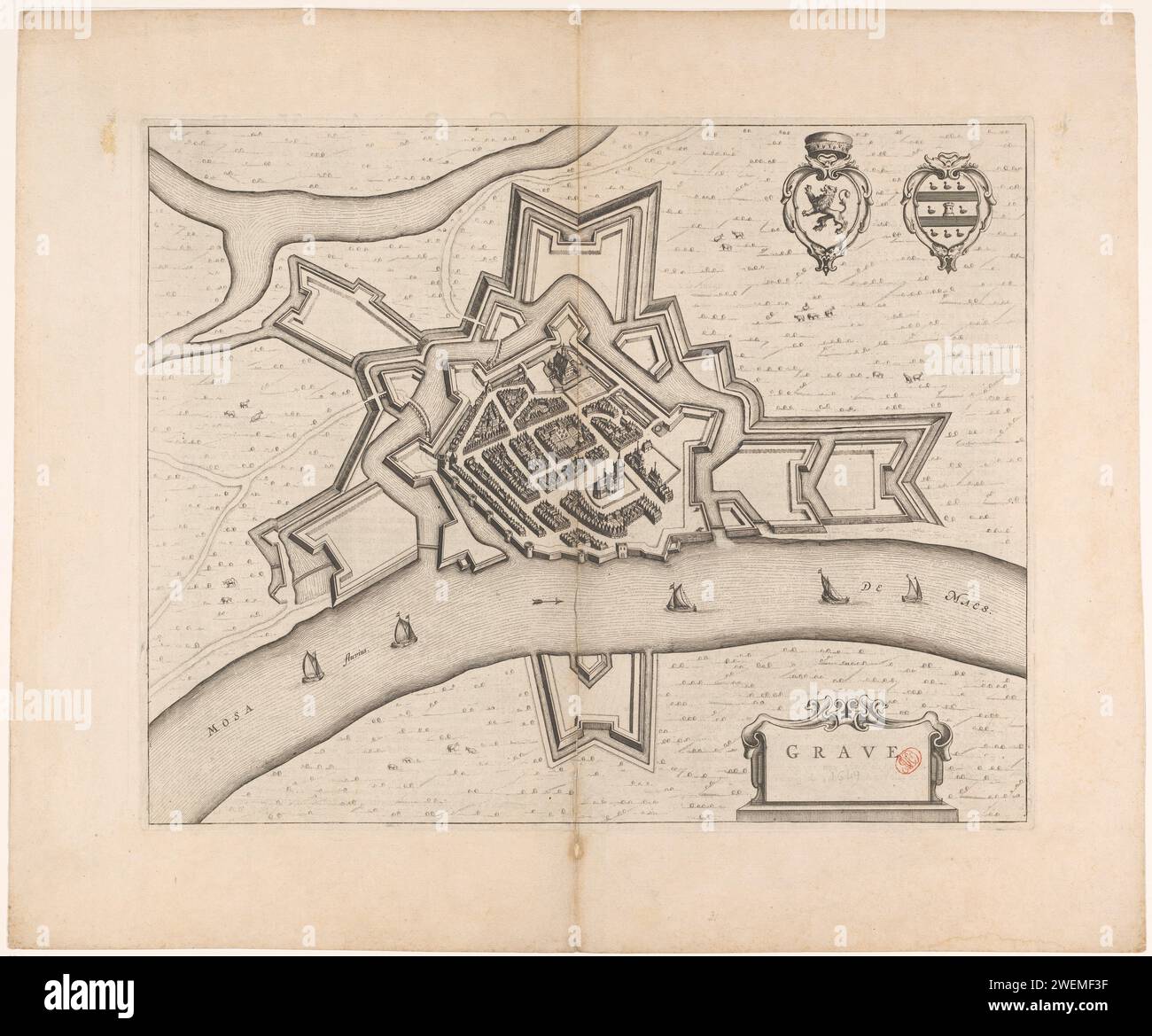 Vestingplattegrond van Grave, anonymous, 1652 print Fortress map of ...