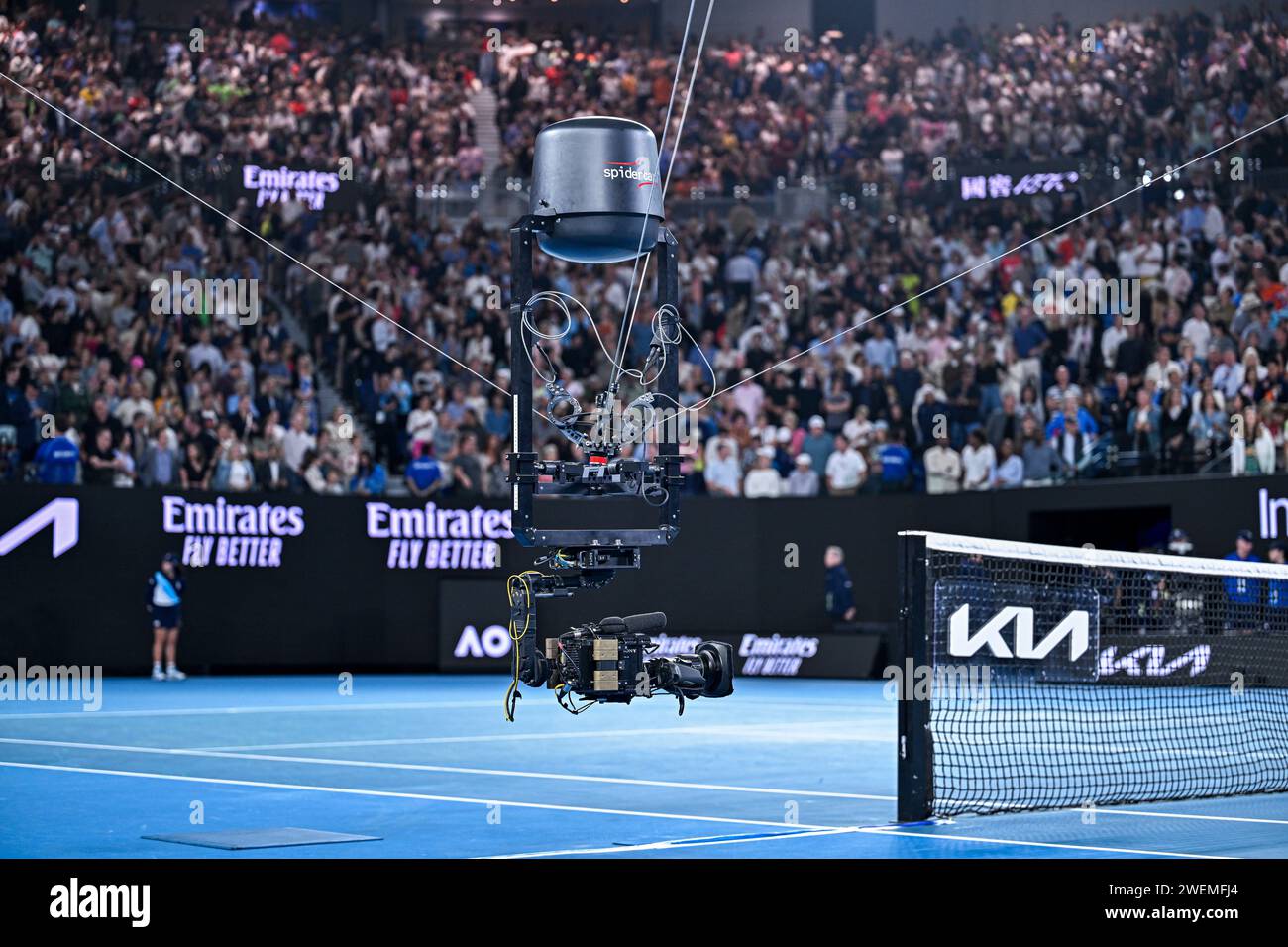 Melbourne, Australie. 25th Jan, 2024. A TV television cable cam ...