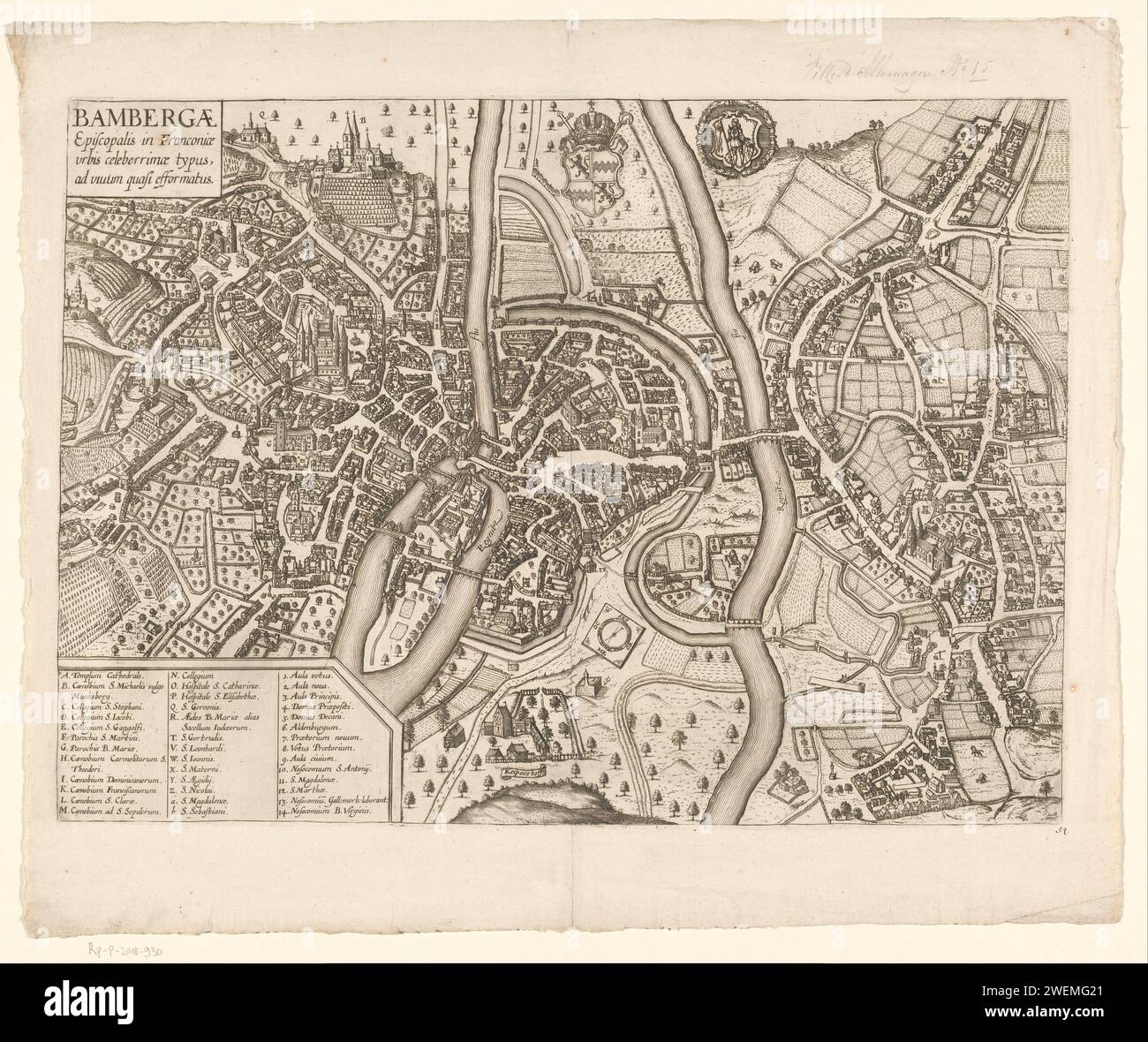 Map of Bamberg, Anonymous, 1690 - 1728 print paper engraving / etching ...